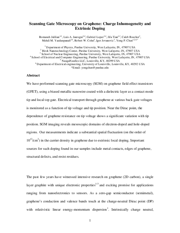 (PDF) Scanning gate microscopy on graphene: charge inhomogeneity and ...
