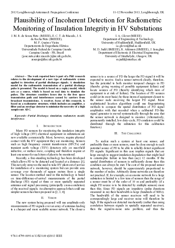 (PDF) Plausibility of incoherent detection for radiometric monitoring of insulation integrity in ...