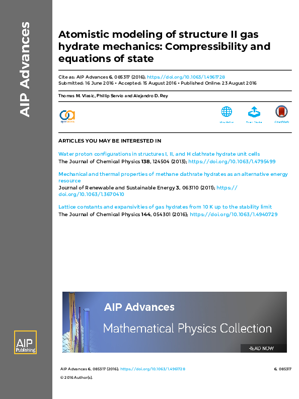 (PDF) Atomistic modeling of structure II gas hydrate mechanics: Compressibility and equations of ...