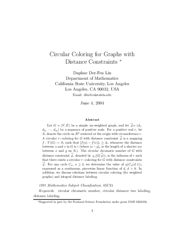 (PDF) Circular Coloring for Graphs with Distance Constraints