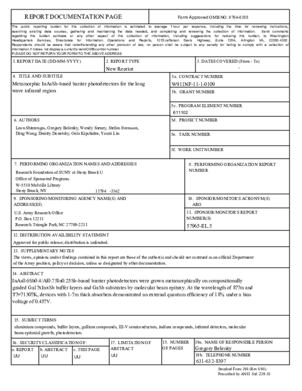 Pdf Metamorphic Inassb Based Barrier Photodetectors For The Long Wave Infrared Region