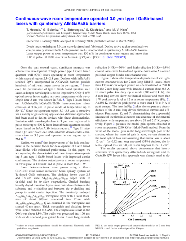 (PDF) Continuous-wave room temperature operated 3.0μm type I GaSb-based ...