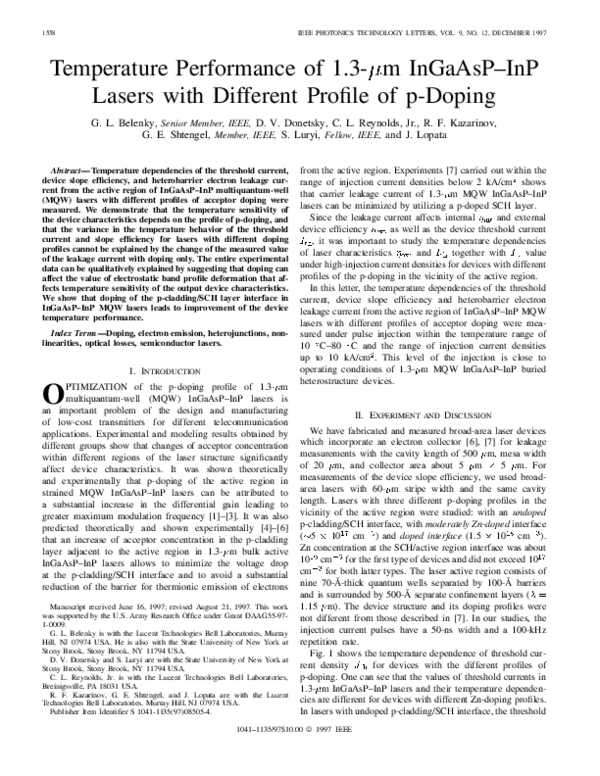(PDF) Temperature performance of 1.3-μm InGaAsP-InP lasers with different profile of p-doping