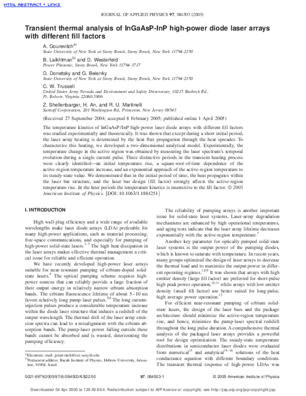 (PDF) Transient thermal analysis of InGaAsP-InP high-power diode laser arrays with different ...