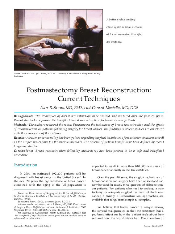 (PDF) Postmastectomy Breast Reconstruction: Current Techniques