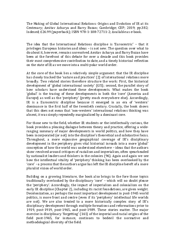 (DOC) The making of global International Relations: origins and ...