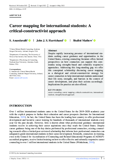 (PDF) Career mapping for international students: A critical-constructivist approach