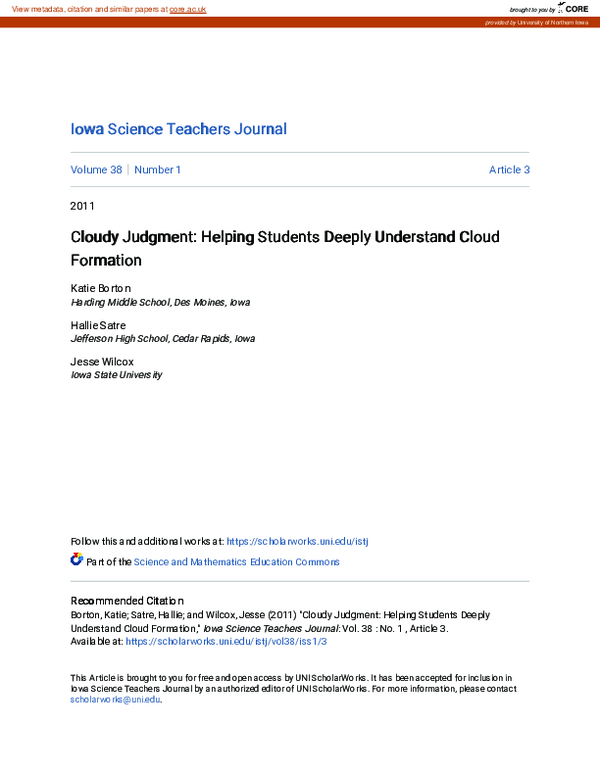 (PDF) Cloudy Judgment Helping Students Deeply Understand Cloud Formation