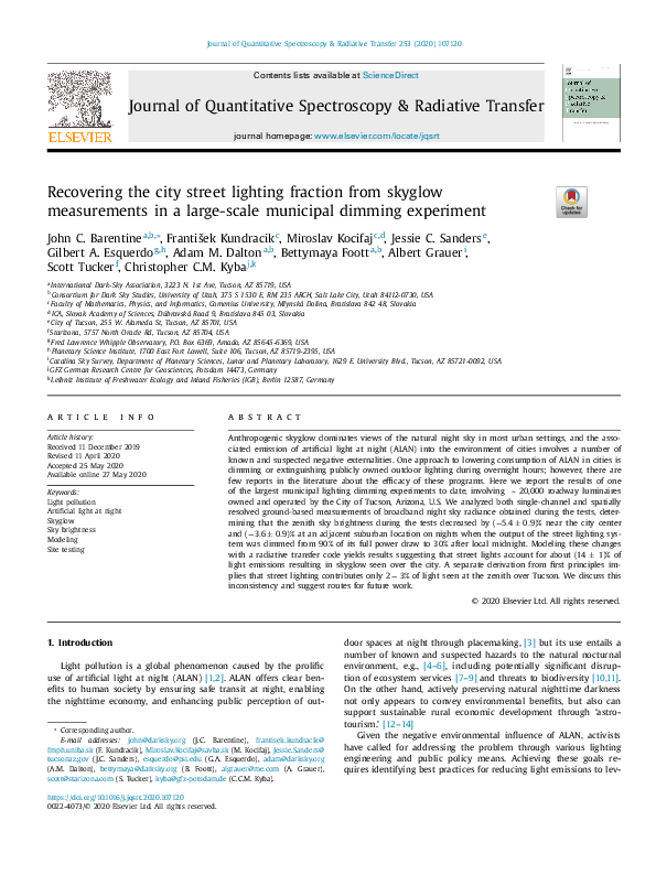 (PDF) Recovering the city street lighting fraction from skyglow ...