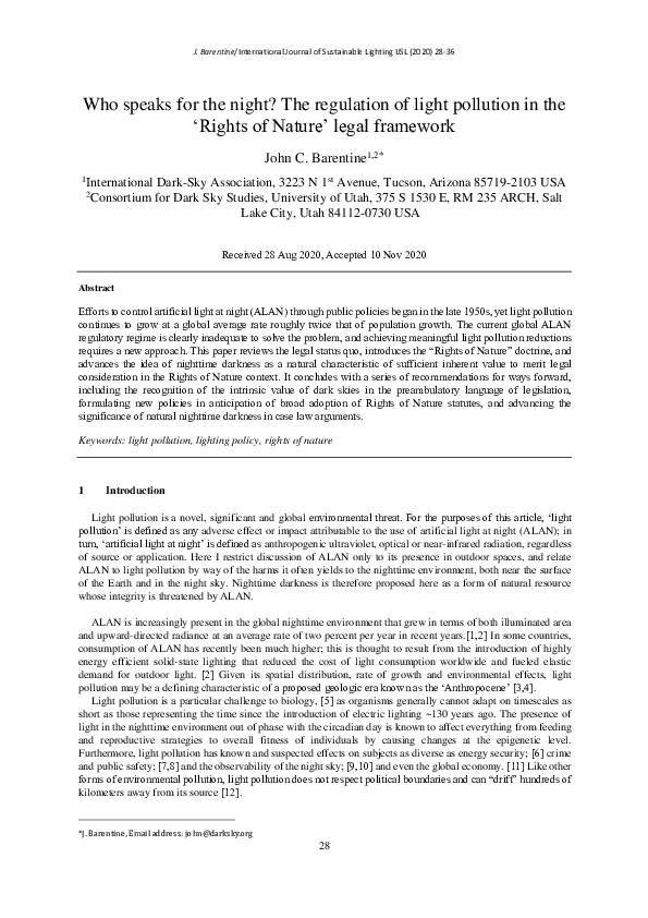 (PDF) Who speaks for the night? The regulation of light pollution in ...