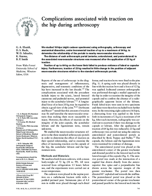 (PDF) Complications associated with traction on the hip during arthroscopy