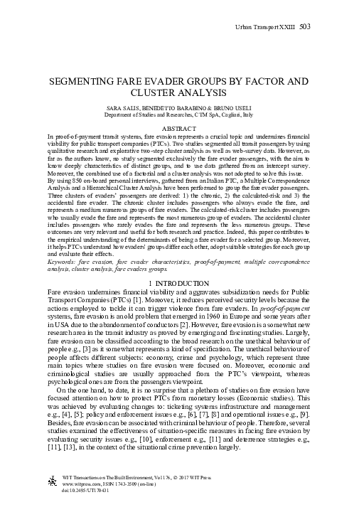(PDF) Segmenting Fare Evader Groups by Factor and Cluster Analysis