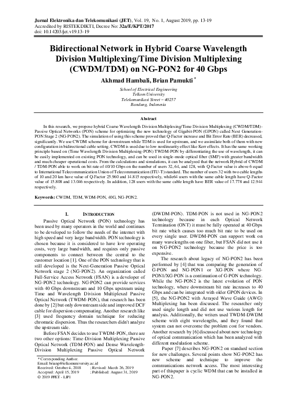 (PDF) Bidirectional Network in Hybrid Coarse Wavelength Division Multiplexing/Time Division ...