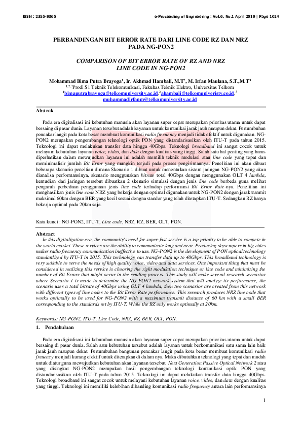 (PDF) Perbandingan Bit Error Rate Dari Line Code Rz Dan Nrz Pada Ng-pon2 | Akhmad Hambali ...