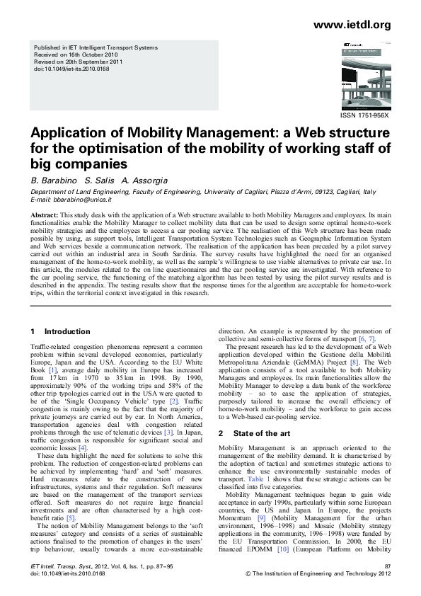 (PDF) Application of Mobility Management: a Web structure for the ...