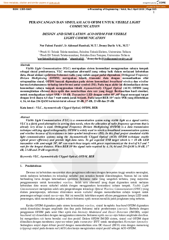 Pdf Perancangan Dan Simulasi Aco Ofdm Untuk Visible Light Communication
