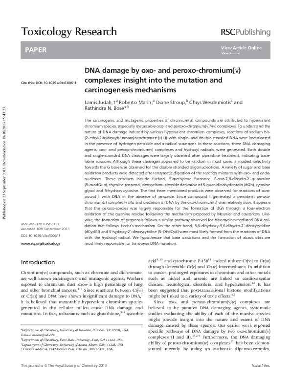 (PDF) DNA damage by oxo- and peroxo-chromium( v ) complexes: insight into the mutation and ...