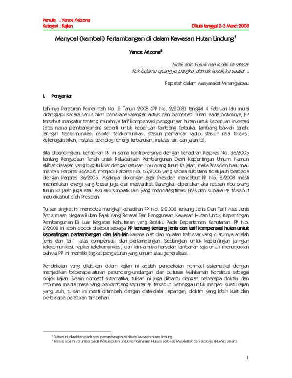 (PDF) Menyoal (kembali) Pertambangan di dalam Kawasan Hutan Lindung 1 ...