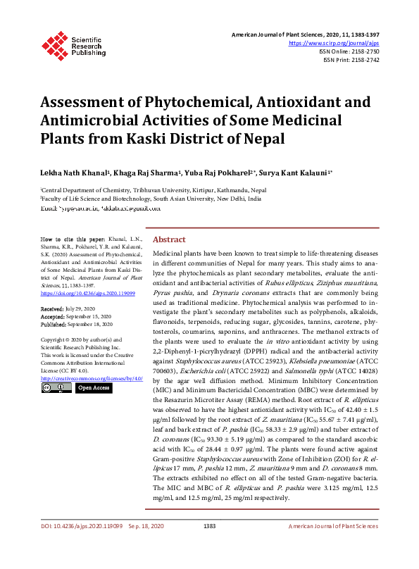 (PDF) Assessment of Phytochemical, Antioxidant and Antimicrobial Activities of Some Medicinal ...