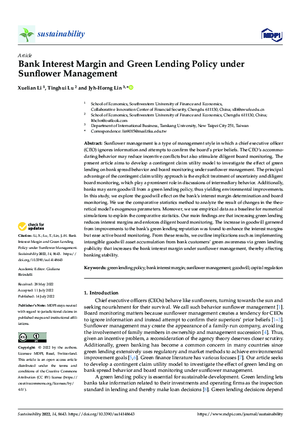 (PDF) Bank Interest Margin and Green Lending Policy under Sunflower ...