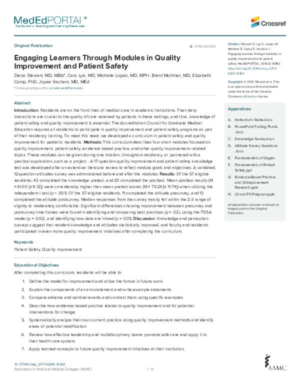 (PDF) Engaging Learners Through Modules in Quality Improvement and ...