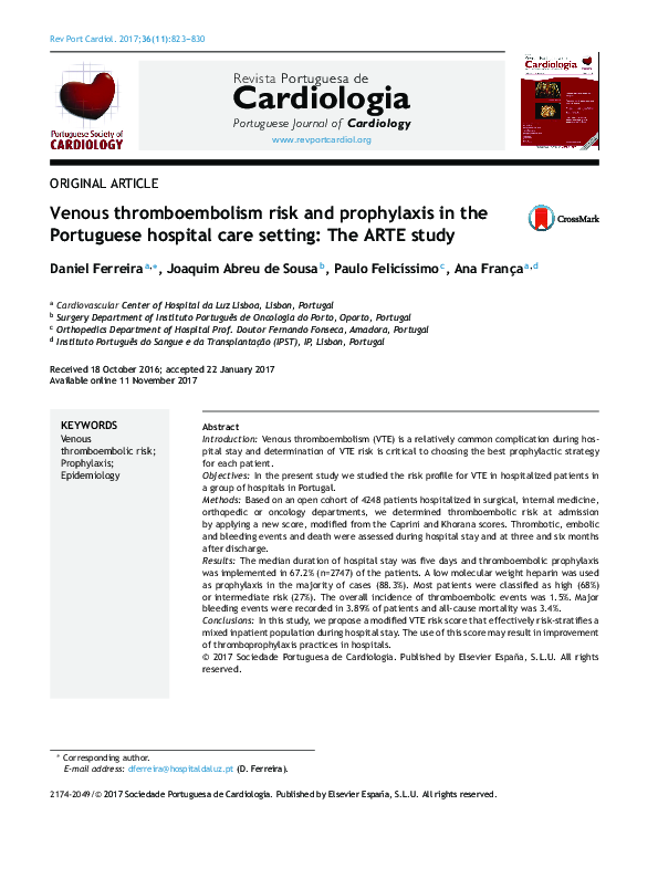 (PDF) Venous Thromboembolism Risk and Prophylaxis in the Acute Care Hospital Setting (ENDORSE ...