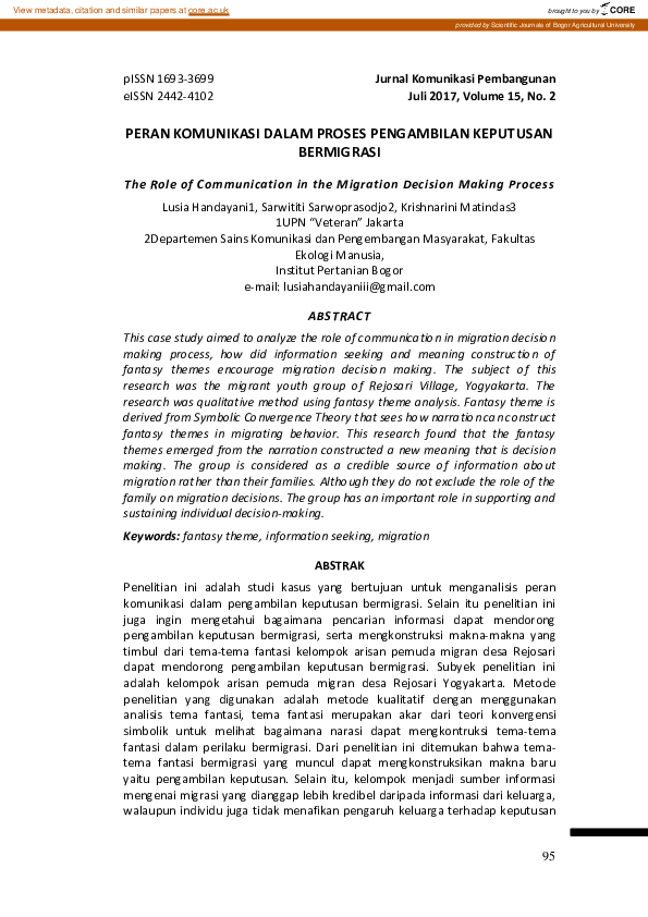 (PDF) Peran Komunikasi dalam Proses Pengambilan Keputusan Bermigrasi (PDF) Peran Komunikasi dalam Proses Pengambilan Keputusan Bermigrasi