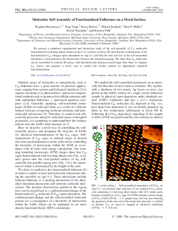(PDF) Molecular self-assembly of functionalized fullerenes on a metal ...