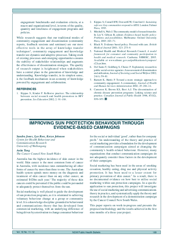 (PDF) Improving sun protection behaviour through evidence-based campaigns