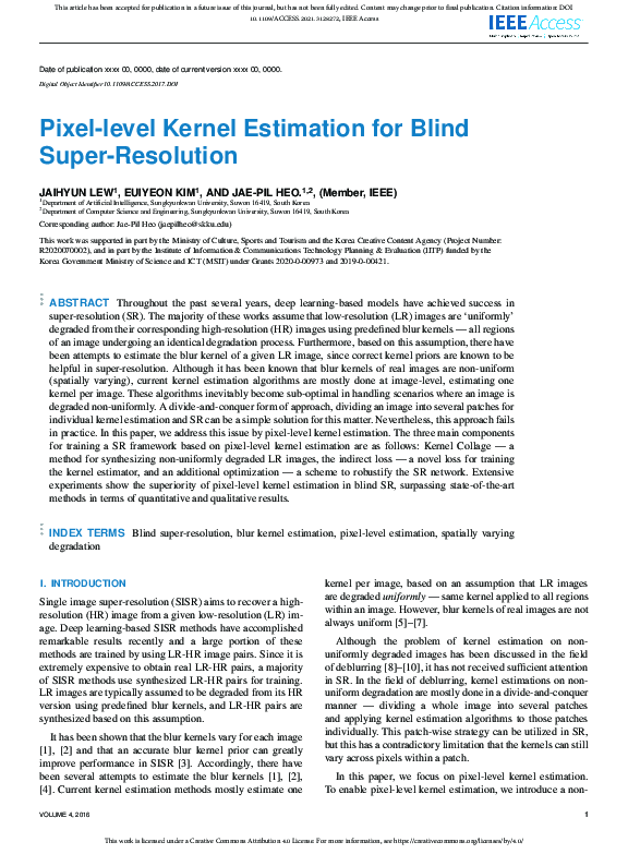 (PDF) Pixel-level Kernel Estimation for Blind Super-Resolution