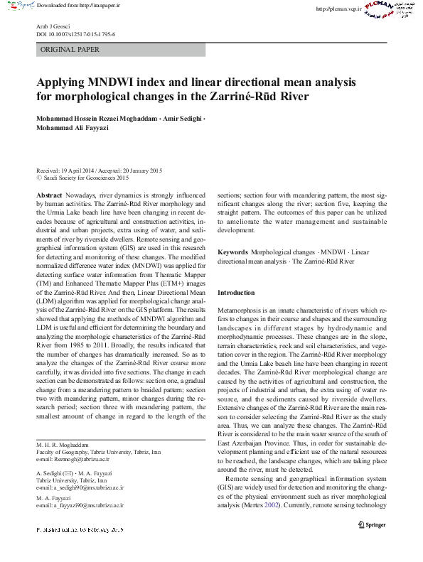 (PDF) Applying MNDWI index and linear directional mean analysis for ...
