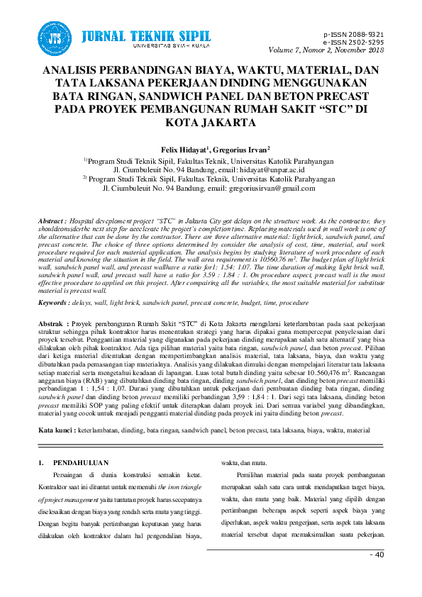 (PDF) Analisis Perbandingan Biaya, Waktu, Material, Dan Tata Laksana Pekerjaan Dinding ...