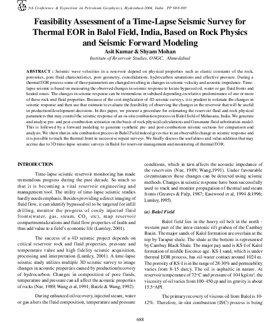 (PDF) Feasibility Assessment of a Time-Lapse Seismic Survey for Thermal ...