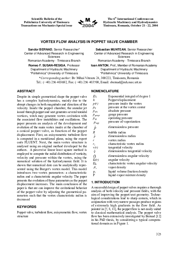 (PDF) Vortex Flow Analysis in Poppet Valve Chamber