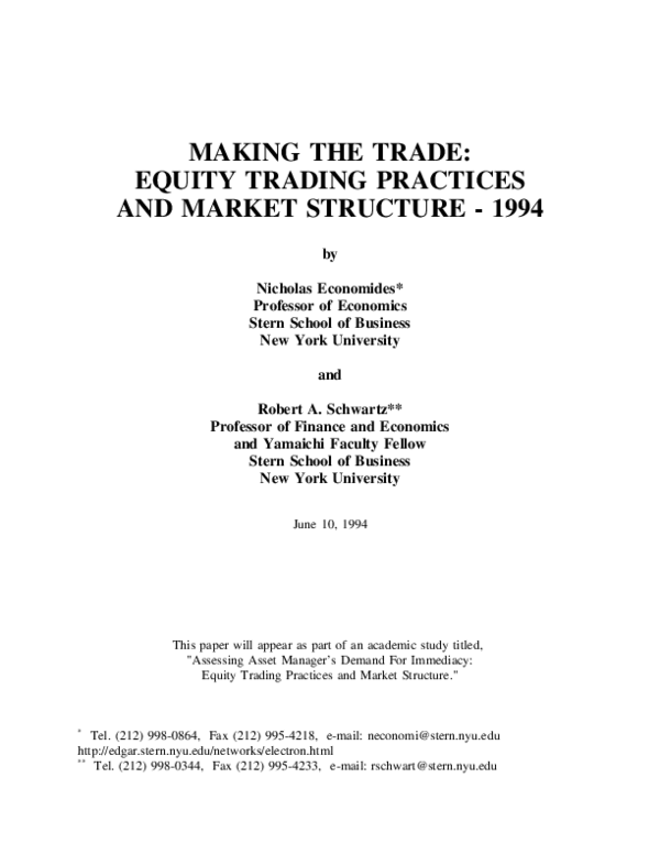 (PDF) Making the Trade: Equity Trading Practices and Market Structure-1994