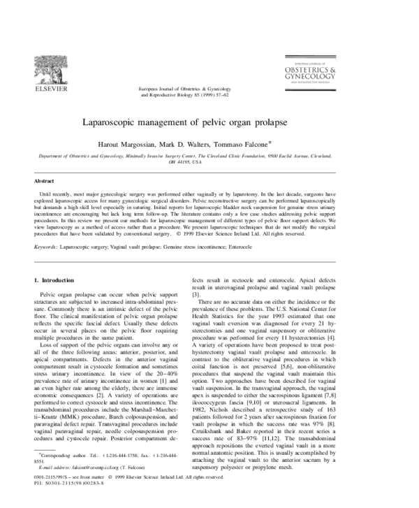 Pdf Laparoscopic Management Of Pelvic Organ Prolapse Harout