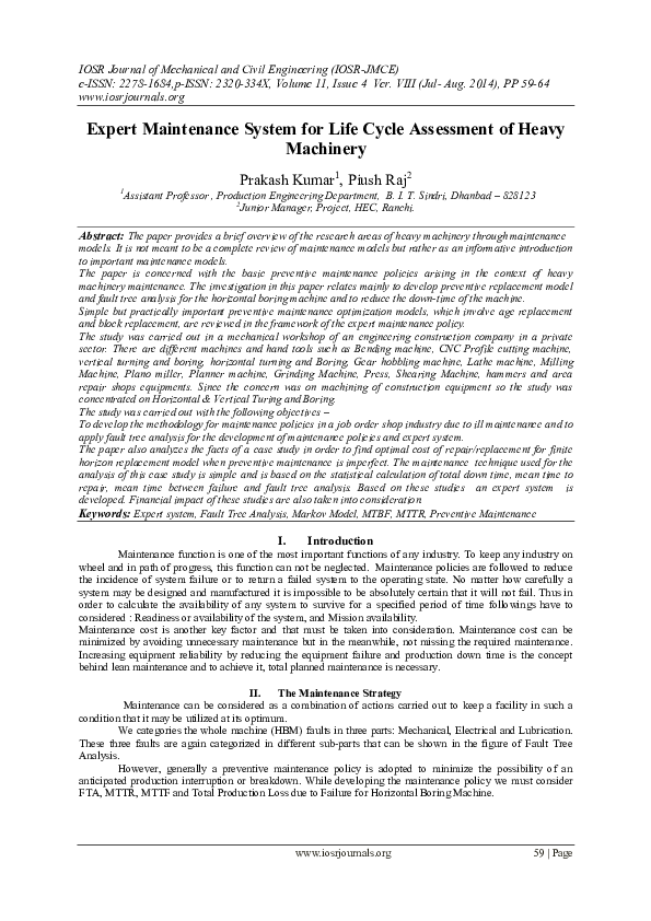 (PDF) Expert Maintenance System for Life Cycle Assessment of Heavy ...