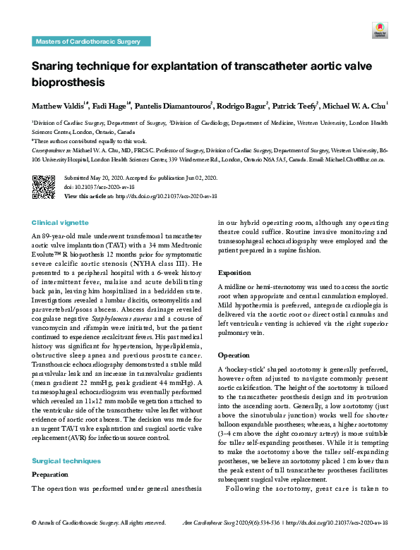 (PDF) Snaring technique for explantation of transcatheter aortic valve ...