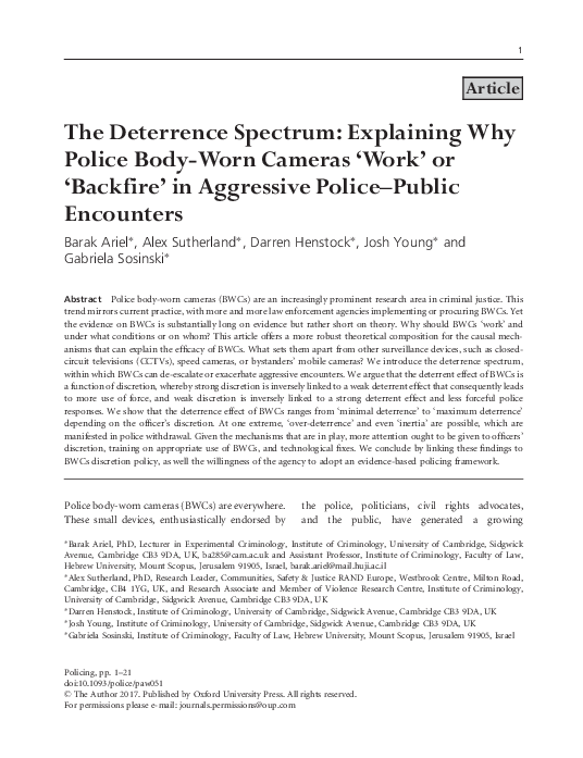 (PDF) The Deterrence Spectrum: Explaining Why Police Body-Worn Cameras ...