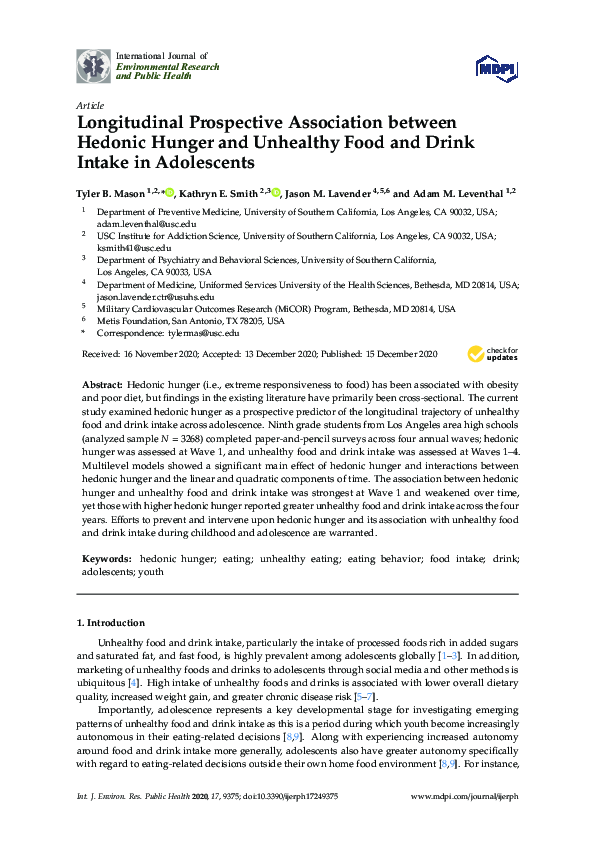 (PDF) Longitudinal Prospective Association between Hedonic Hunger and ...