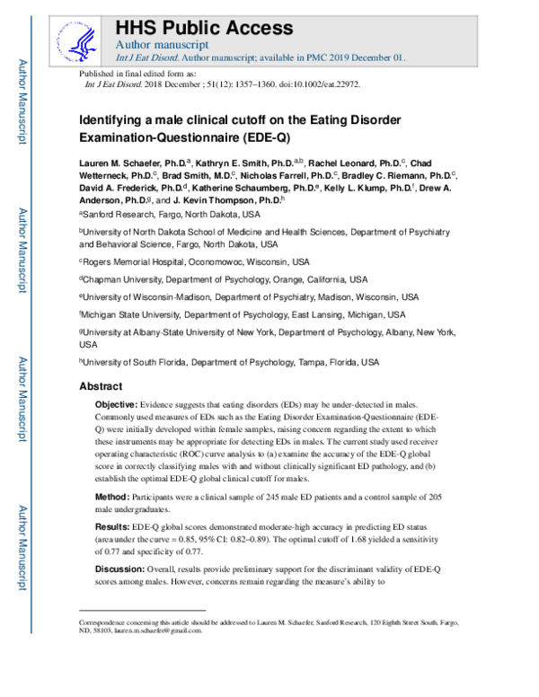 (PDF) Identifying a male clinical cutoff on the Eating Disorder ...