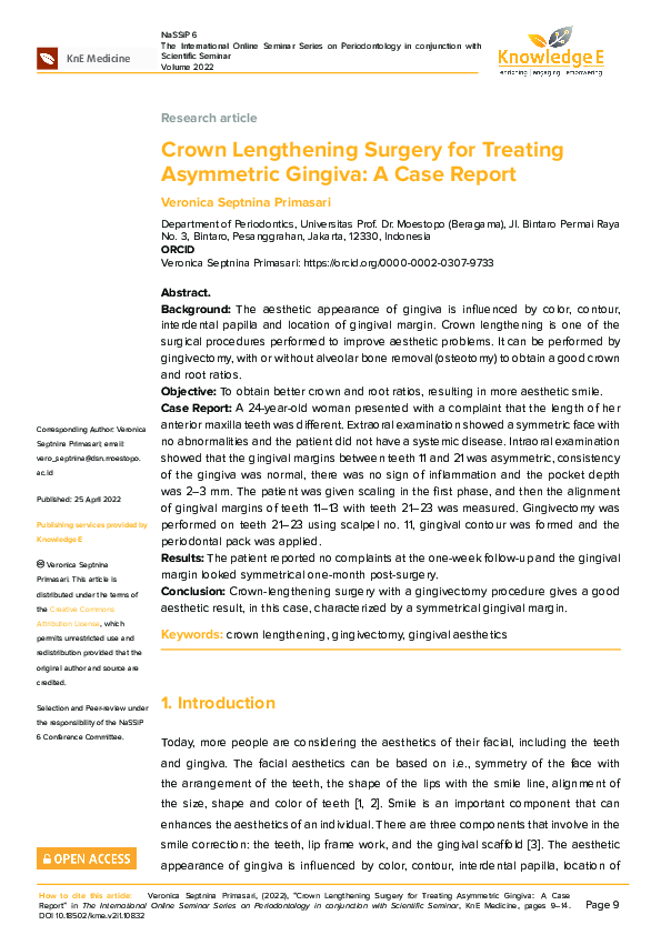 Crown Lengthening Surgery for Treating Asymmetric Gingiva: A Case Report