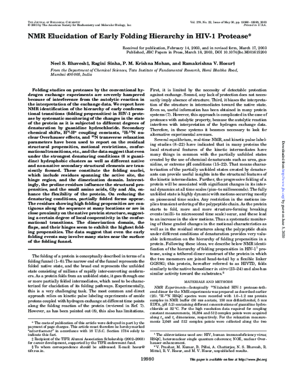 (PDF) NMR Elucidation of Early Folding Hierarchy in HIV-1 Protease