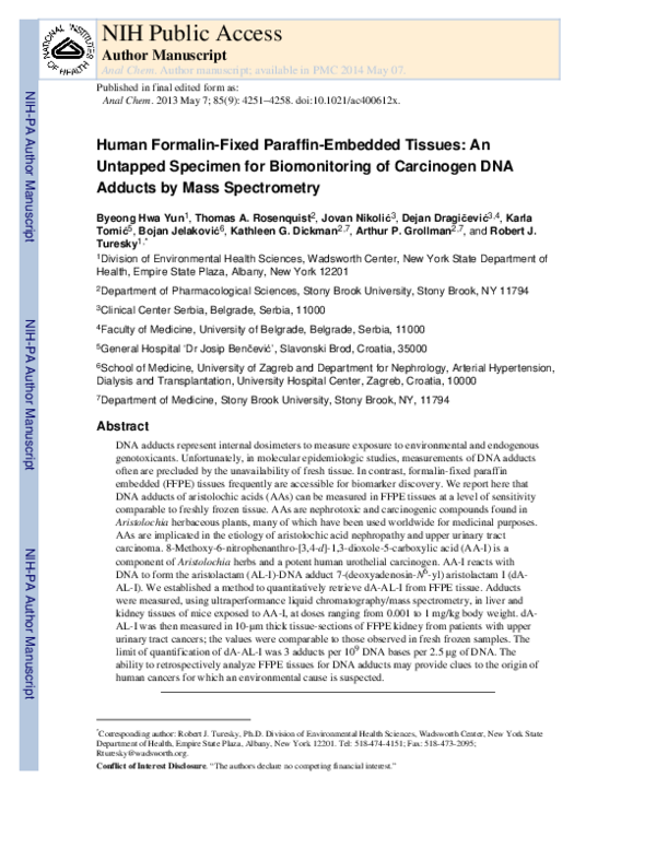 (PDF) Human Formalin-Fixed Paraffin-Embedded Tissues: An Untapped Specimen for Biomonitoring of ...