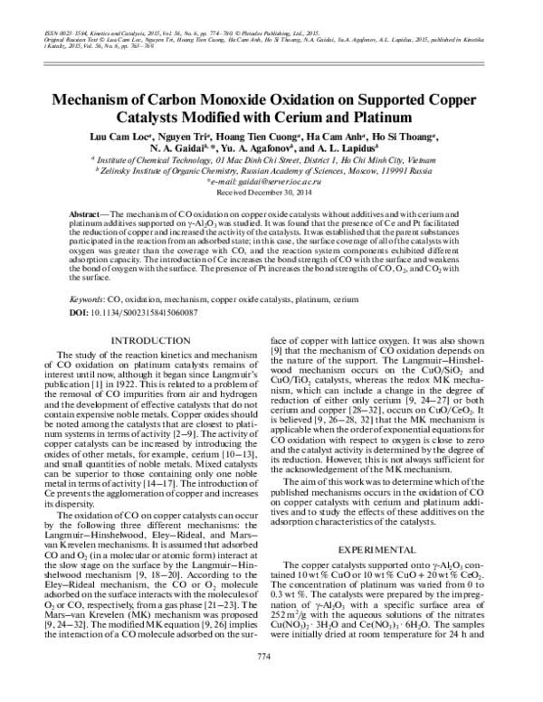(PDF) Mechanism of carbon monoxide oxidation on supported copper ...