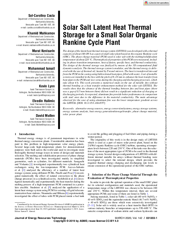 (PDF) Solar Salt Latent Heat Thermal Storage for a Small Solar Organic ...