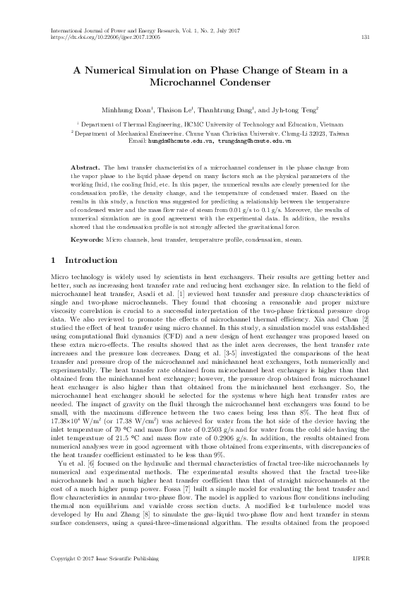 (PDF) A Numerical Simulation on Phase Change of Steam in a Microchannel Condenser