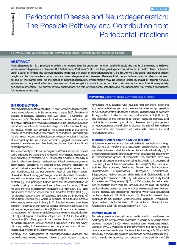 (PDF) Periodontal Disease and Neurodegeneration: The Possible Pathway ...