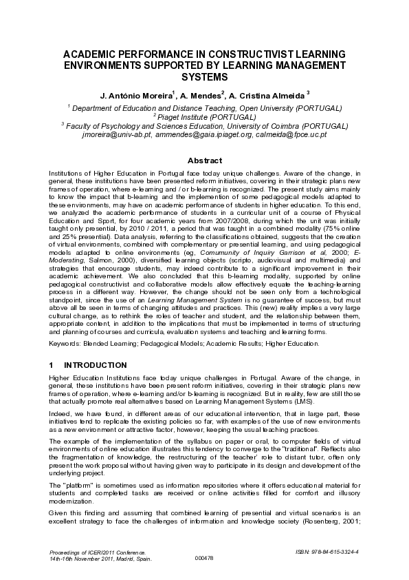 (PDF) Academic Performance in Constructivist Learning Environments Supported by Learning ...