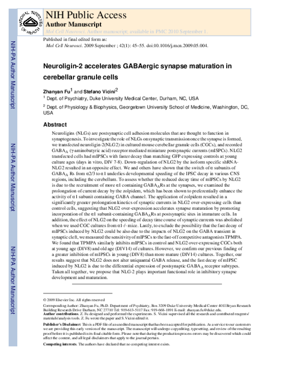 (PDF) Neuroligin-2 accelerates GABAergic synapse maturation in ...